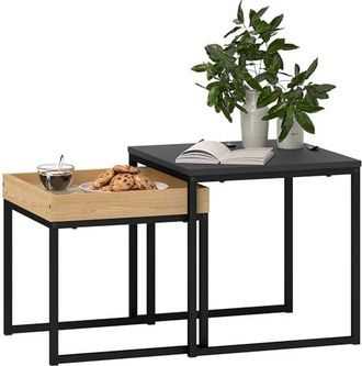 HOMCOM Lot de 2 tables à café modernes avec pieds en U, tables de salon en bois et acier, 45 x 45 x 45 cm et 40 x 40 x 40 cm, noir