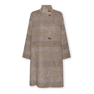 Elena Miro Asymmetrischer Wollmischungs-Mantel mit Hahnentrittmuster - - Coats - Damen - Grau - S