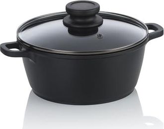 KELA Fleischtopf 20 cm mit Glasdeckel ATURA, Kochtopf klein 1,7 Liter, Topf Induktion, Aluguss keramisch beschichtet, PFAS frei, schwarz