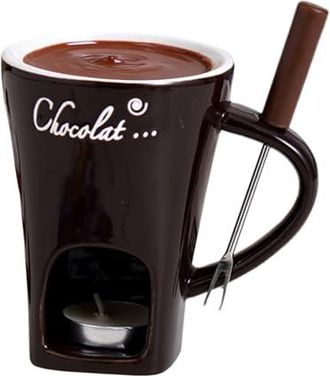 Generico Tasse &agrave; fondue au chocolat en c&eacute;ramique avec fourchette, tasse &agrave; fondre le chocolat, tasse &agrave; fondue chauff&eacute;e avec une bougie chauffe-plat, tasse chaud