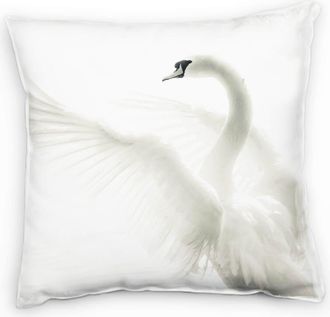 Paul Sinus Art Tiere, schwarz, weiß, Schwan auf dem Wasser Deko Kissen 40x40cm für Couch Sofa Lounge Zierkissen - Dekoration zum Wohlfühlen