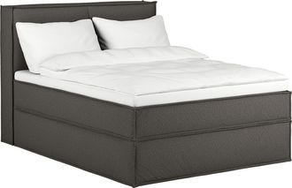 Studio Copenhagen home24 Premium Boxspringbett mit Kopfteil 160 x 200cm Strukturstoff Gesa Braun/Braun H2 130 cm
