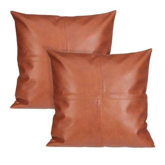 Relaxdays Kissenbezug 2er Set, 45x45 cm, Lederoptik, Kissenh&uuml;llen f&uuml;r Deko-& Sofakissen, mit Rei&szlig;verschluss, braun/wei&szlig;