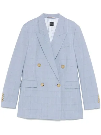 BOSS blazer en laine &agrave; carreaux - Bleu
