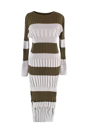 Issey Miyake Issey Miyake Pleats Please Two Tone Ribbed Midi Dress Size XXS