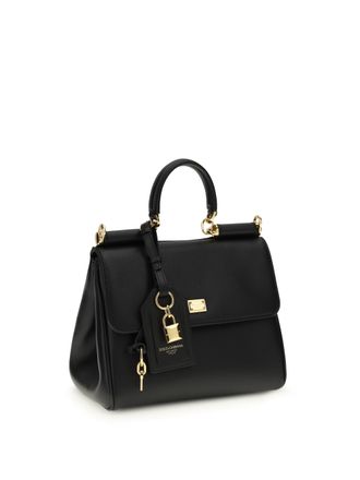 Dolce & Gabbana Womens My Sicily Handbag Nero Calf Leather Bos Taurus Shoulder Bags