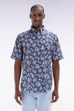 Eden Park Chemise &Agrave; Manches Courtes En Coton Marine Imprim&eacute; Fleurs Coupe Droite