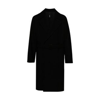 Hev&ograve; Schwarzer Wollmantel mit G&uuml;rtel - - Coats - Herren - Schwarzk - L