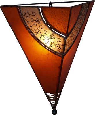 Guru Shop Henna Lampe, Leder Wandlampe/Wandleuchte - Venus Oriental Orange, 48x38x20 cm