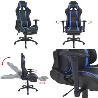 vidaXL Vidaxl - Neigbarer Racing-B&uuml;rostuhl mit Fu&szlig;st&uuml;tze Blau - Gaming Stuhl - B&uuml;rostuhl - Schreibtischstuhl - Racer Stuhl - Ergonomischer Stuhl - Home &