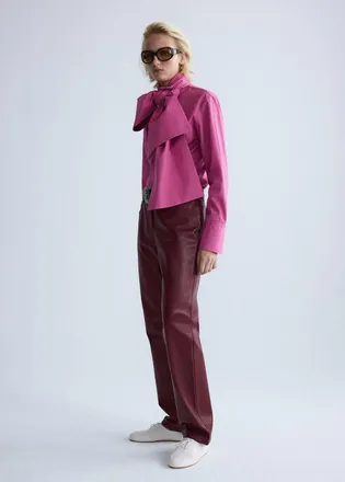 Mango Pantalon droit en cuir lie de vin - Femme - 34 - MANGO