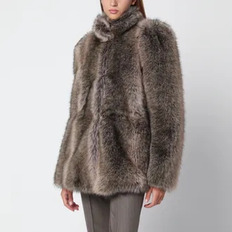 Frankie Shop Beige melierte Jacke in Pelzoptik