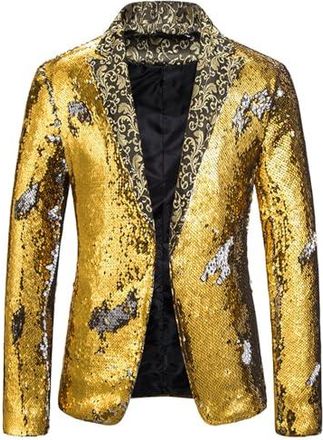 Generic Costume de danse à paillettes pour homme - Surdimensionné - Style décontracté - Veste polaire pour homme, doré, L