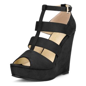 Allegra K Damen Sandalen mit Riemen zum Schnüren mit klobigem Absatz Schwarz 38