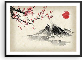 Arttor Wandposter Art Prints 70x50cm Poster Schwarzrahmen Aquarell asiatisch Landschaft K&uuml;che Wanddeko Bild Wand Kunstdruck Deko Wandbilder Dekoration Wohnzi