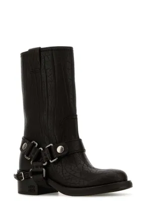 Miu Miu Womens Dark Brown Leather Ankle Boots Palissandro Vitello Stivali