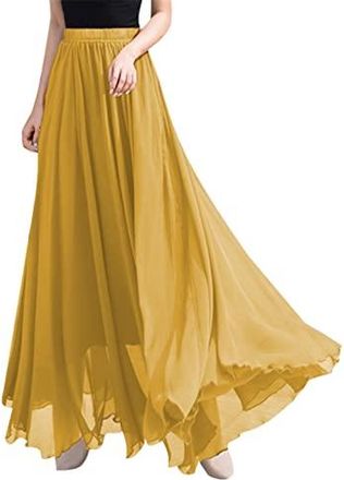 Generic Jupe Longue En Mousseline De Soie Femme Mode Fluide Couleur Unie Jupe Boheme Avec Doublure IntéRieure Taille Haute Jupe Chic Et Elegant Confortable Et