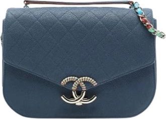 Chanel Pre-owned Sacoche matelass&eacute;e en caviar - Femme - Pre-owned - Bleu - Taille: ONE Size