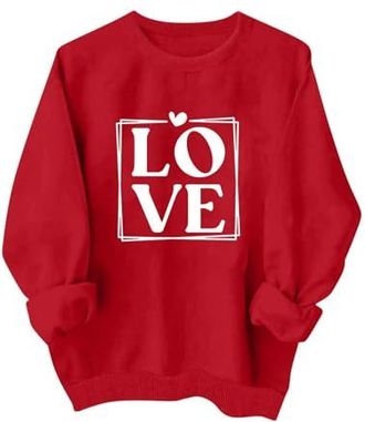 Generic Veste polaire sans femme - Sweat-shirt rouge avec motif coeur - Coupe ample - Manches longues - Col rond - Pull &agrave; capuche - Haut de f&ecirc;te, bleu clair, 