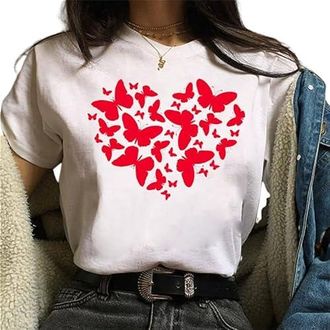 Keephen Vibrant Papillon T-Shirt Femmes Belle Color&eacute; Papillon Impression 3D Manches Courtes Blouse Casual Col Rond Tee Tops