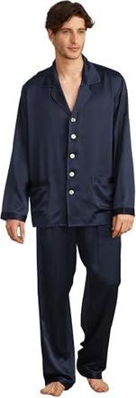 LilySilk Pyjama en Soie Homme Ensemble Pyjama Long 2 Pièces Soie de Mûrier Naturelle Vêtement de Nuit Classique Chemise et Pantalon Soie Bio 19MM Pyjama Ete Bl