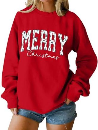 Generic Pull de Noël pour femme - Pull de Noël amusant et moche - Imprimé graphique festif - Manches longues - Pour les fêtes de fin dannée - Confortable - Co