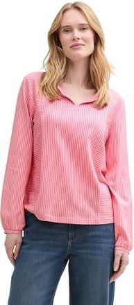 Tom Tailor 1040546 T-Shirt à Manches Longues, 37474-Bright Rose White Thin Stripe, XXL Femmes
