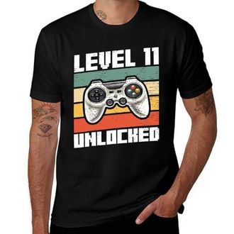 Generic T-shirt débloqué Gamer Level 11, cadeau danniversaire pour garçons, t-shirt amusant pour les amateurs de jeux vidéo, Style noir, 3XL