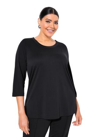 Ulla Popken Damen gro&szlig;e Gr&ouml;&szlig;en &Uuml;bergr&ouml;&szlig;en Plus Size Shirt, Rippb&uuml;ndchen, Rundhals, 3/4-Arm