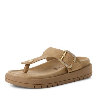 Marco Tozzi Damen Zehentrenner aus Leder mit Schließe, Beige (Dune), 38 EU