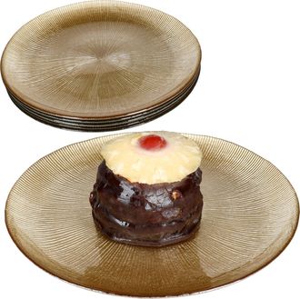 MamboCat 6er Set Kairo Gold Kuchenteller I elegante Glas-Teller mit goldenem Relief für 6 Personen I für Brötchen, Dessert, Salat & Co