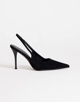 Topshop Anya - Escarpins en daim v&eacute;ritable &agrave; talon haut et bride arri&egrave;re - Noir