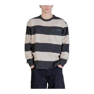 Calvin Klein Jeans Homme, Tops, Noir, Taille: M T-shirt &agrave; Manches Longues en Coton Ray&eacute;