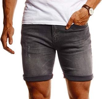 LEIF NELSON LN-1397 Short en jean pour homme - Short dété basique pour les loisirs, gris foncé, Taille 40