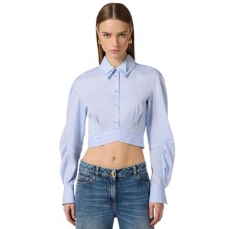 Elisabetta Franchi Femme, Blouses et Chemises, Bleu, Taille: 38 FR Camicia in popeline di cotone fascione