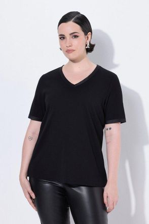 Ulla Popken T-Shirt T-Shirt Rippjersey Satinkante Slim Fit