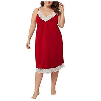 Generic Chemise de Nuit Femme Longue Modal Col V sans Manche en Dentelle V&ecirc;tements De Nuit Femme Bretelles Reglables Nuisettes pour Femme Sexy Chic Robe de Nu