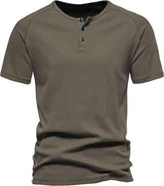 Generic Henley Chemises pour homme à manches courtes et col boutonné sans col - Coupe ample - Pour le sport, la course à pied, la gym, Vert, 4XL