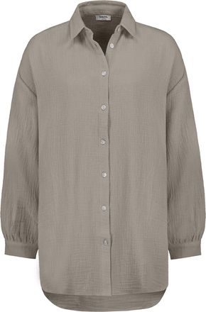 Sublevel Langarm Musselin Bluse mit Kentkragen - Damen Muselin Oversize Bluse, Baumwolle, Knopfleiste in verschienden Farben grey M/L