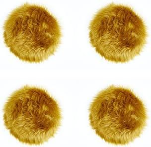 Andiamo Kunstfell Sitzkissen Ovium - Stuhlkissen Fell Stuhlauflage Dekokissen in moderner Schaffell Optik 34 cm rund 4er Set Senfgelb