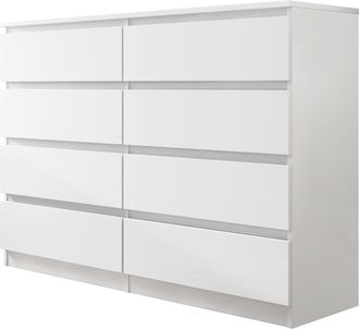 Mirjan24 Kommode mit 8 Schubladen Malwa M8, Mehrzweckschrank, Diele, Flur, Anrichte, Sideboard, Highboard, Esszimmer (Weiß)