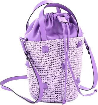 Valentino Garavani Roman Stud Raffia and Leather bucket bag - Violet
