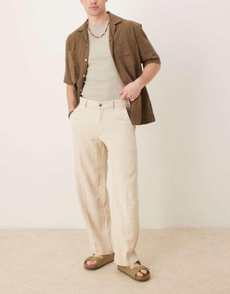 Abercrombie & Fitch Pantalon baggy en lin mélangé - Beige-Neutre