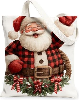 Generic Sacs fourre-tout en toile de vacances, motif P&egrave;re No&euml;l festif, sacs de courses r&eacute;utilisables, confortables et rustiques, l&eacute;gers et lavables &agrave; l&eacute;paule 