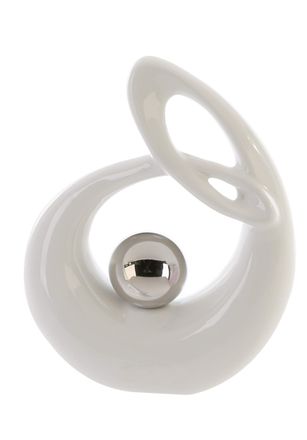 Gilde Deko Skulptur Life aus Keramik - weiß/Silber glasiert weiße Figur mit Silber Kugel - Höhe 22 cm