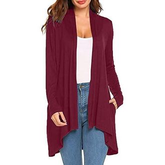 Generic IQYU Cardigan noir &eacute;l&eacute;gant pour femme - Grandes tailles - Cardigan long avec poches - Veste l&eacute;g&egrave;re et fine - Veste mi-saison - Veste d&eacute;t&eacute; - Tissu long