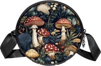 Generic Sac &agrave; bandouli&egrave;re rond pour femme, motif champignons, petit sac &agrave; bandouli&egrave;re avec fermeture &eacute;clair, bretelles r&eacute;glables, sac &agrave; main rond d&eacute;contract&eacute; 