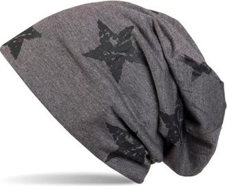 styleBREAKER Bonnet avec des &eacute;toiles Imprimer au Look Vintage d&eacute;truit, Beanie, Unisexe 04024041, Couleur:Taupe-Gris