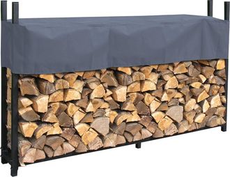 Quick Star Metall Kaminholzregal Anthrazit 200 x 25 x 115 cm Garten Kaminholzunterstand 0,8 m&sup3; / 1,3 SRM Stapelhilfe mit Schutzh&uuml;lle Grau
