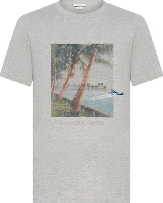 Jacob Cohen Homme, Tops, Gris, Taille: XL T-shirt ras du cou en jersey de coton avec imprim&eacute;